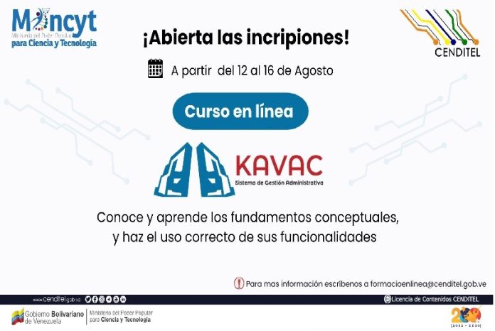 Curso en línea sobre Sistema Kavac abre proceso de inscripción Cenditel